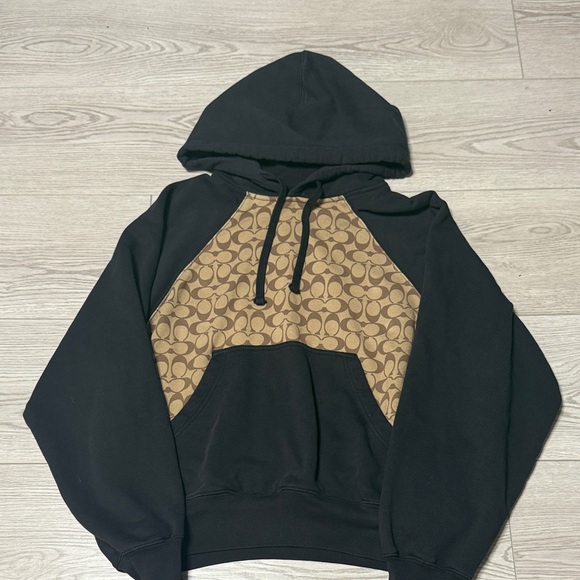 Coach | Jackets & Coats | Coach Black Hoodie With Tan Signature Pattern ...
